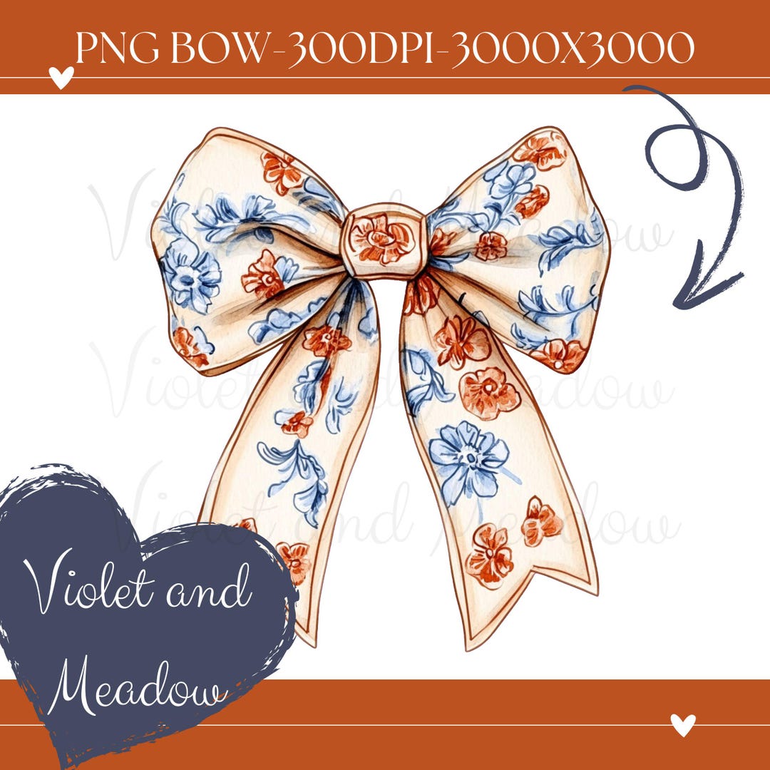 Coquette Boho Bow PNG, Ribbon Bow Watercolor PNG, Girly Sublimation ...
