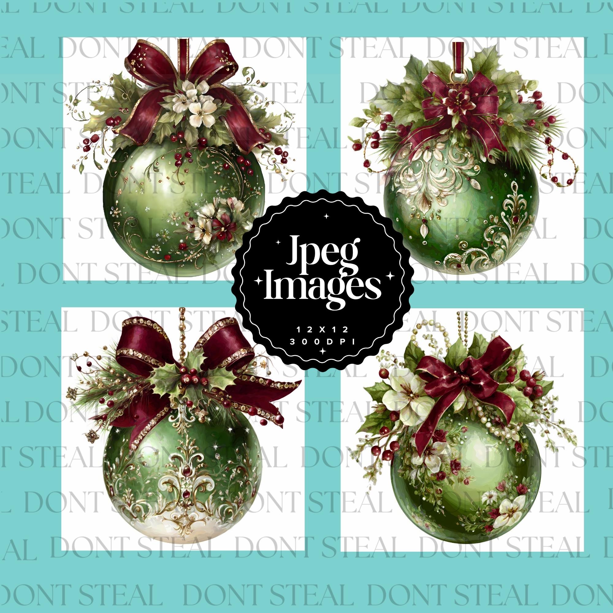 Green Christmas Clipart Bundle: Watercolor Christmas Graphics - Floral ...