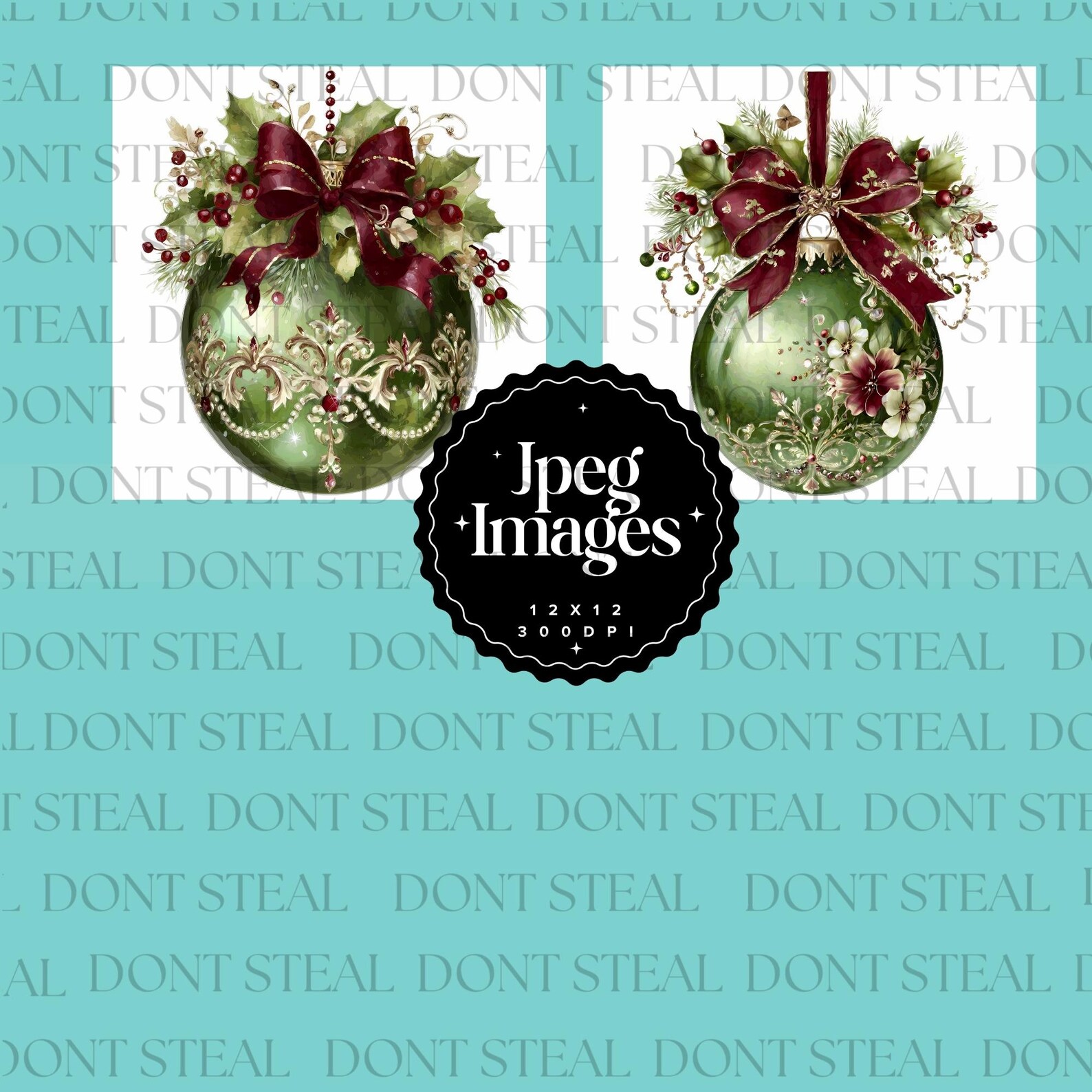 Green Christmas Clipart Bundle: Watercolor Christmas Graphics - Floral ...