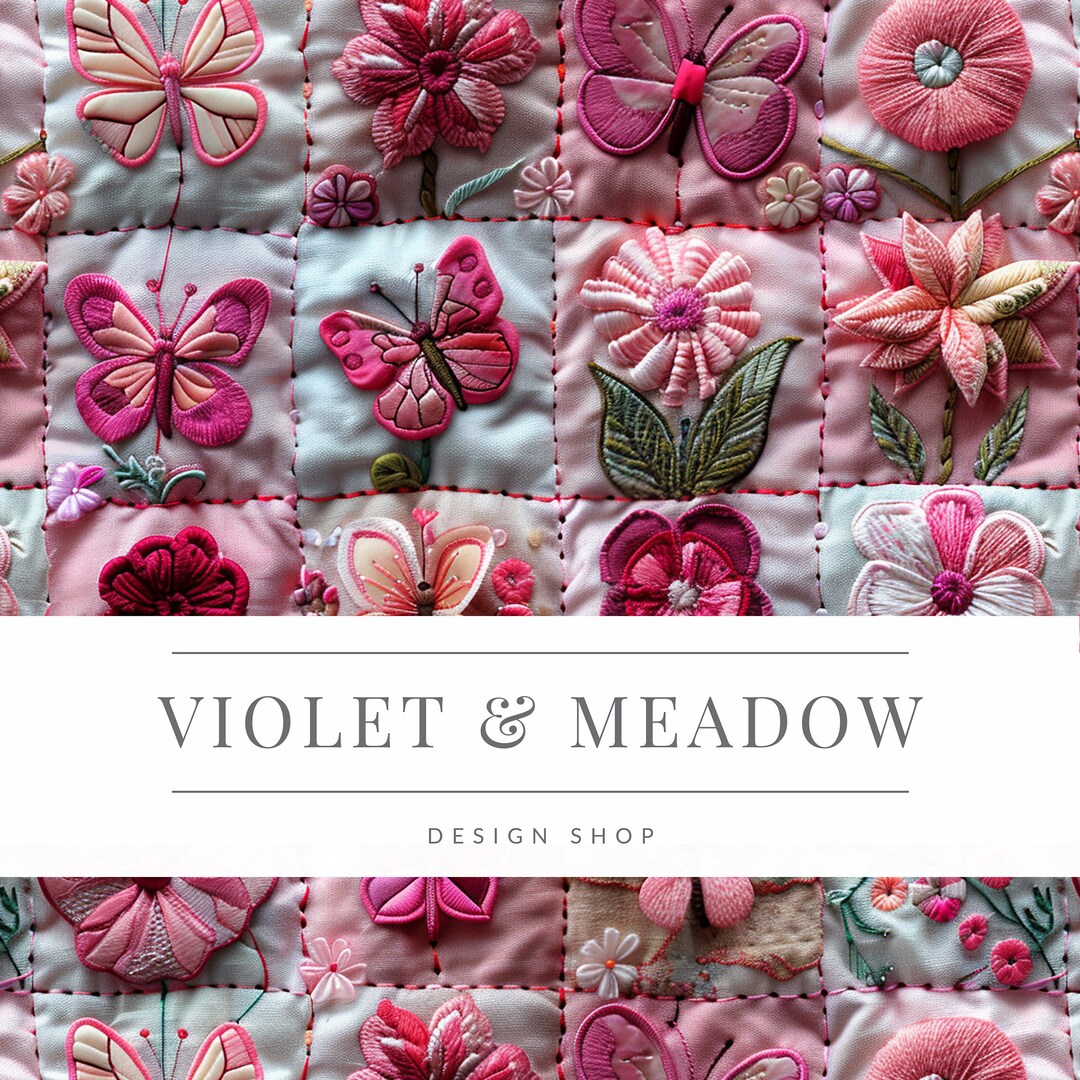 3D Pink Patchwork Embroidery Quilt Patchwork Pattern Dainty Shabby Chic ...