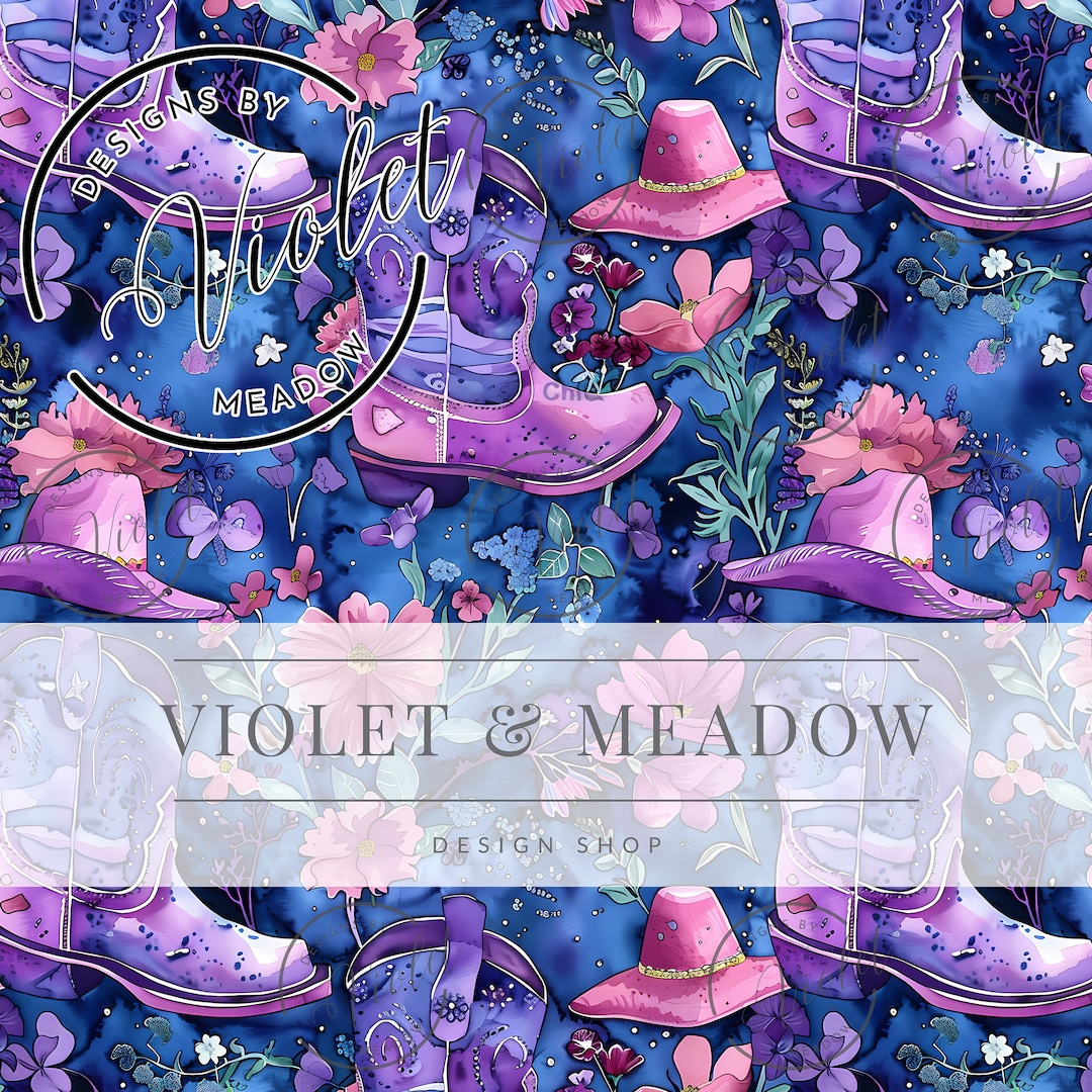 Seamless Cowgirl Boots and Flowers Background, Cute Floral Pattern ...