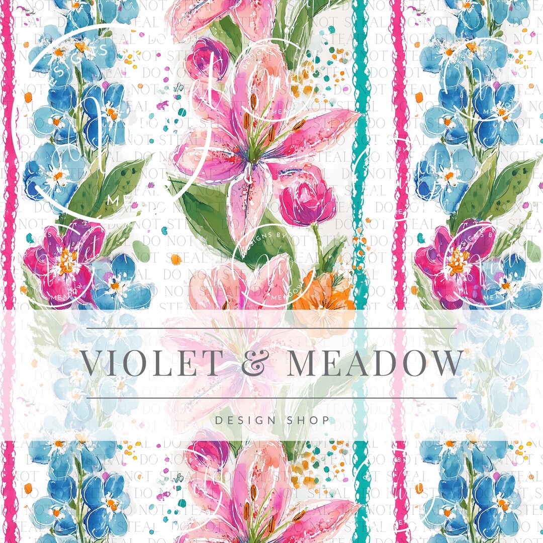 Watercolor Floral Stripe Seamless Pattern – Vibrant Painted Garden ...