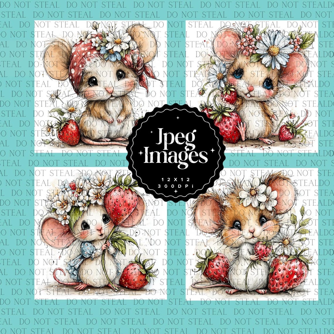 Mouse Clipart: 13 Whimsical Animal Watercolor JPG Images Illustrations ...
