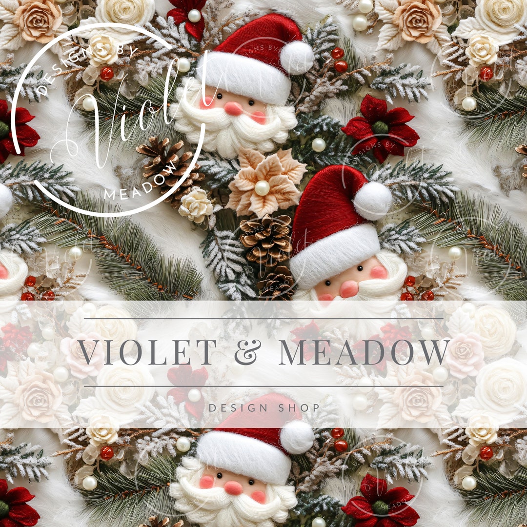 Vintage Christmas Santa Claus Flowers Seamless File Cute Repeating ...