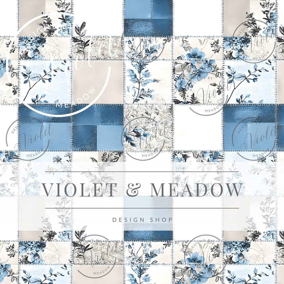 Vintage Shabby Chic Blue Flower Patchwork, Seamless Quilt Patchwork ...