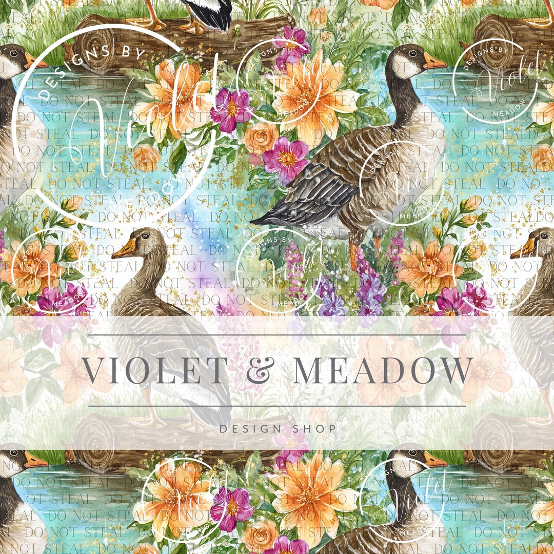 Seamless Goose Background, Cute Floral Pattern, Digital Geese ...