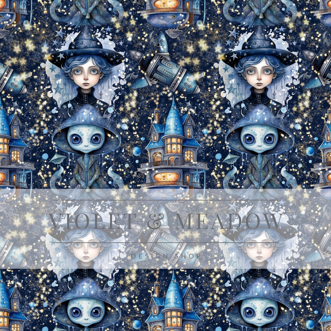 Seamless Alien Boy, Outer Space Whimsical Fantasy Boy, Seamless Galaxy ...