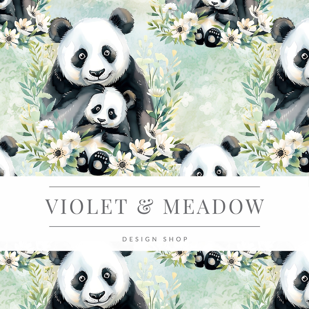 Cute Floral Pandas Seamless Pattern | Instant Download | Printable ...
