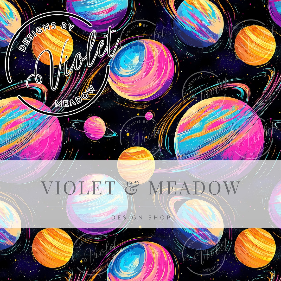 Neon Galaxy Seamless Pattern | Neon Planets Seamless Repeat Pattern ...