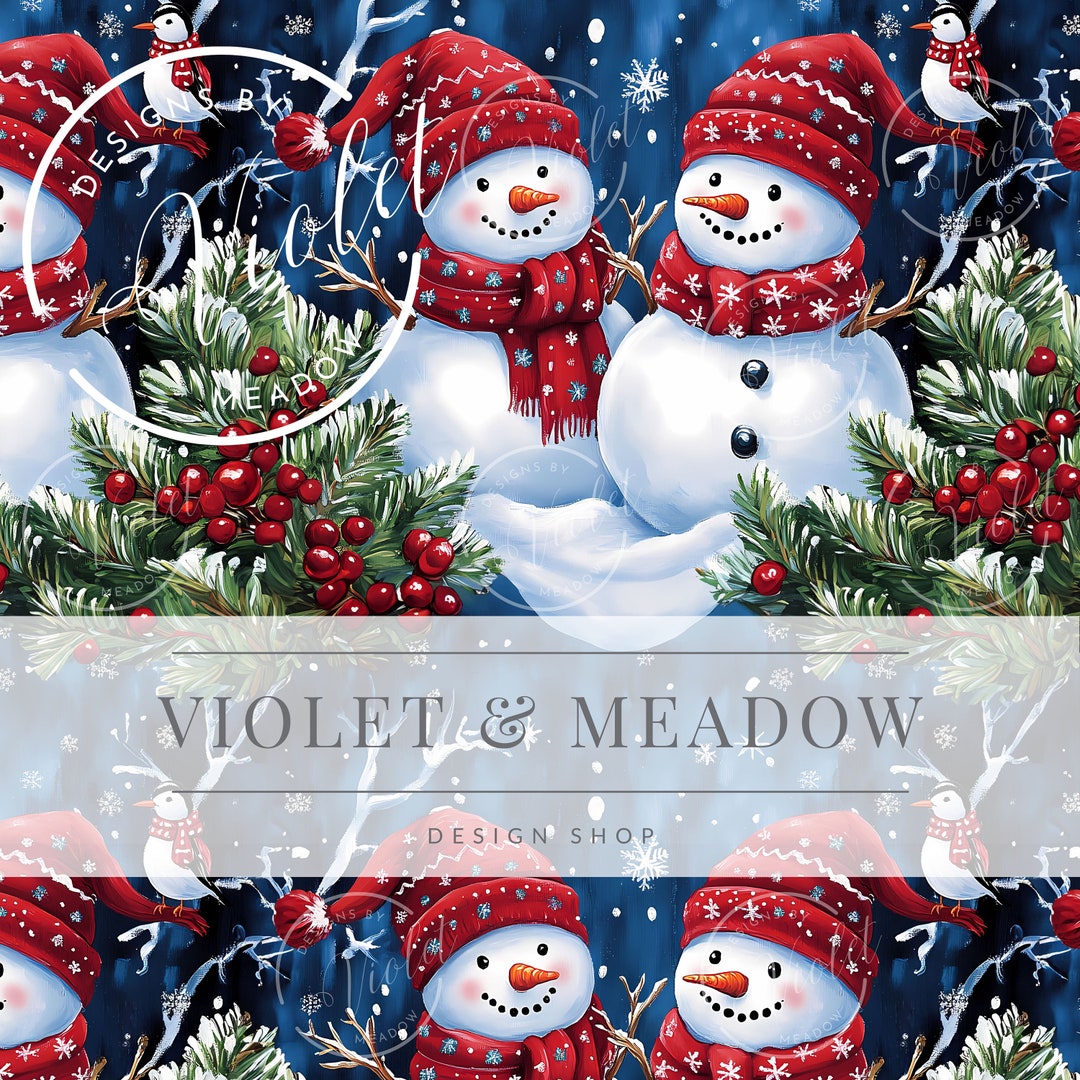Vintage Floral Snowman Seamless Pattern Repeating File for Fabric ...