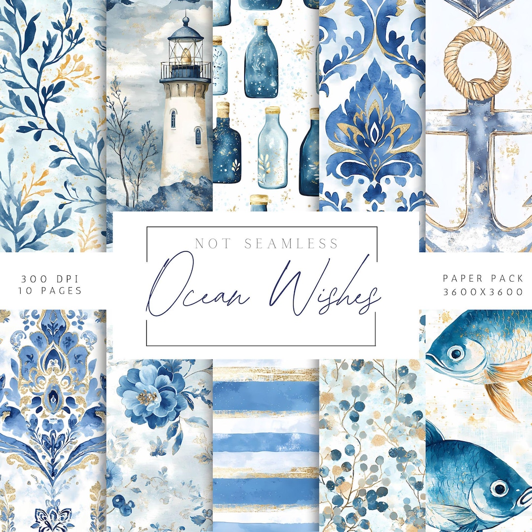 Nautical Paper Pack | Floral Pattern | Seaside Paper Pack Digital ...