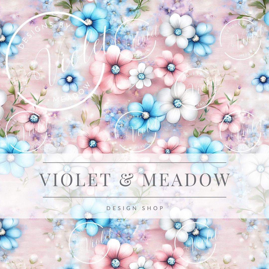Pink and Blue Floral Seamless Pattern , Vintage Shabby Chic Paper ...