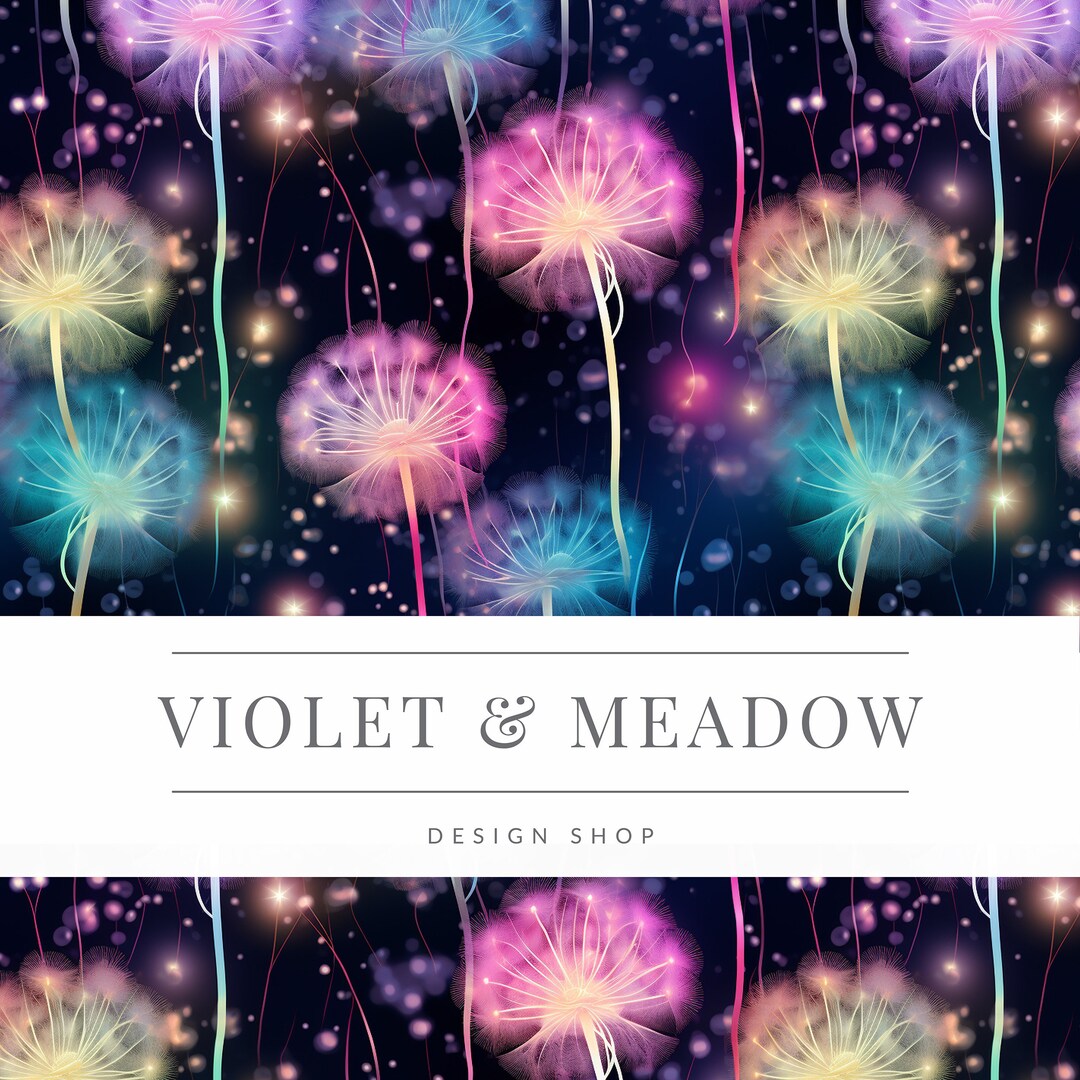 Neon Dandelions | Luminous Flowers| Cute Seamless Repeat Pattern ...
