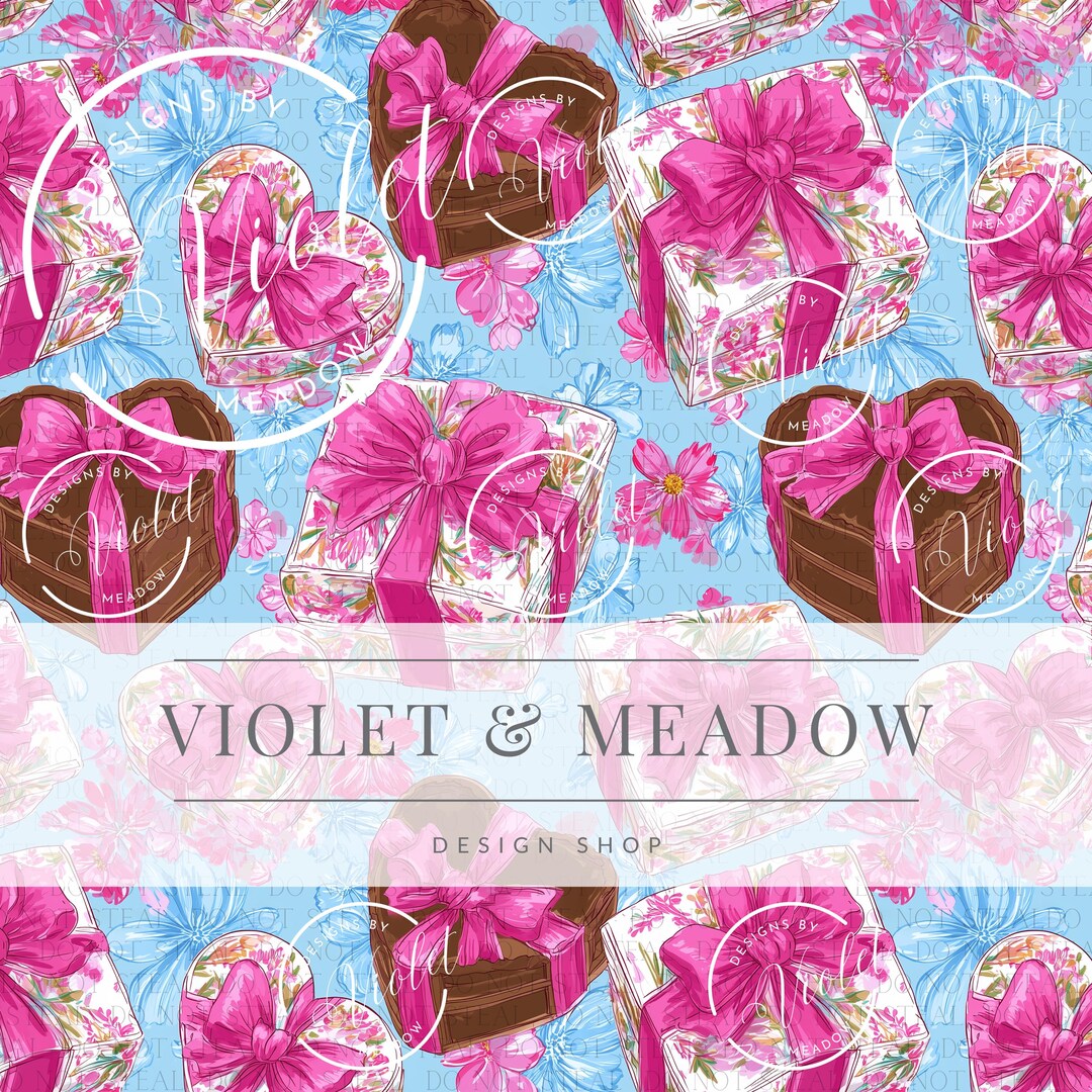 Pink Bow Chocolate Box Seamless Pattern | Floral Present Boxes ...
