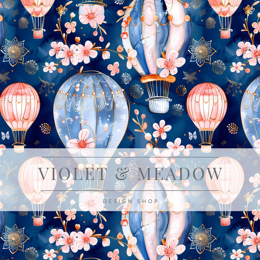 Seamless Watercolor Hot Air Balloons | Magical Whimsical Floral Air ...