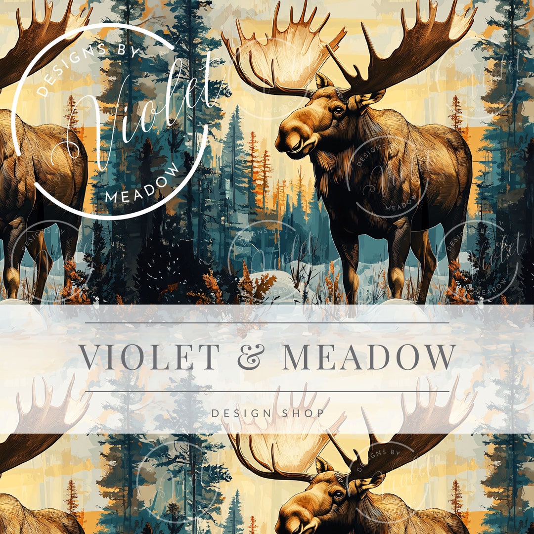 Seamless Moose Pattern Mountains | Moose Seamless Repeat Pattern ...