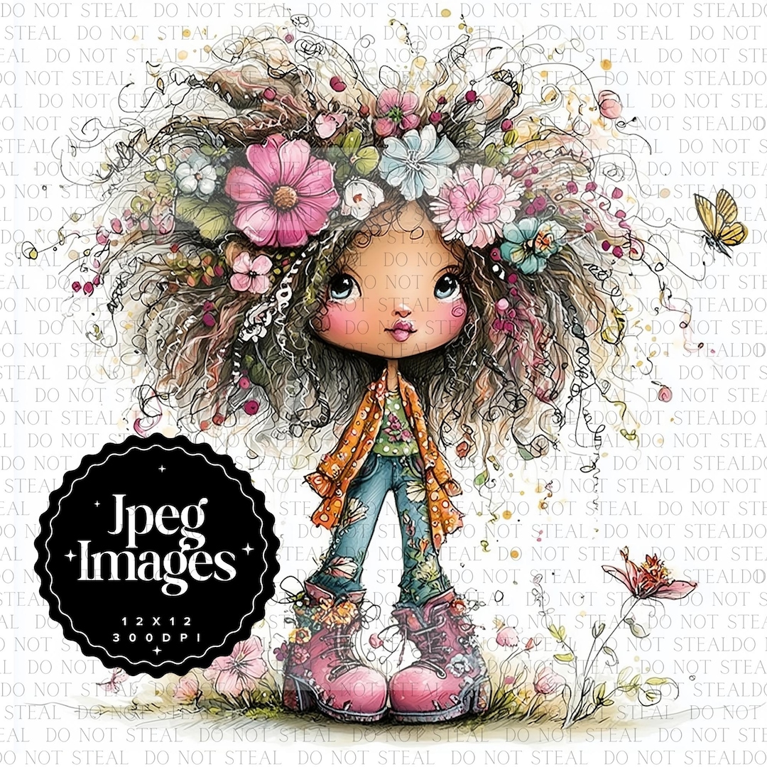 10 Boho Spring Flower Girl Clipart: Whimsical JPG Images (commercial ...