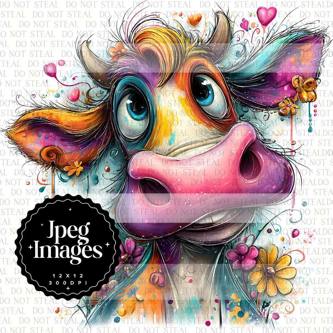 Whimsical Rainbow Cow Clipart Bundle | Cute Boho Quirky Farm Cow Art ...