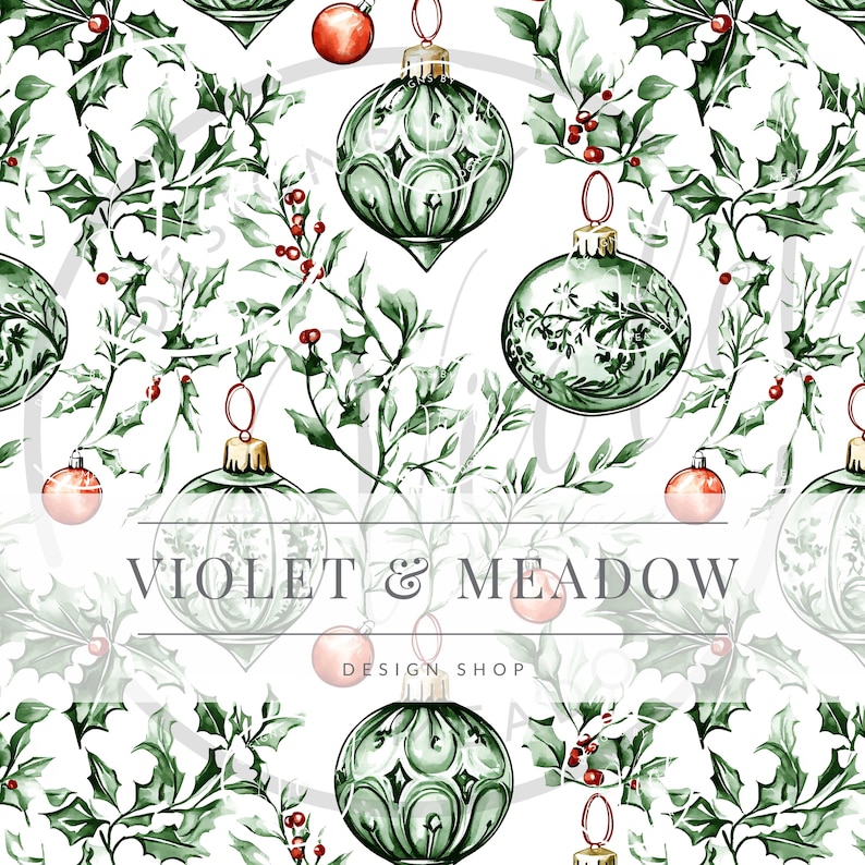 Christmas Toile Seamless Pattern, Green & White Holiday Fabric Print ...