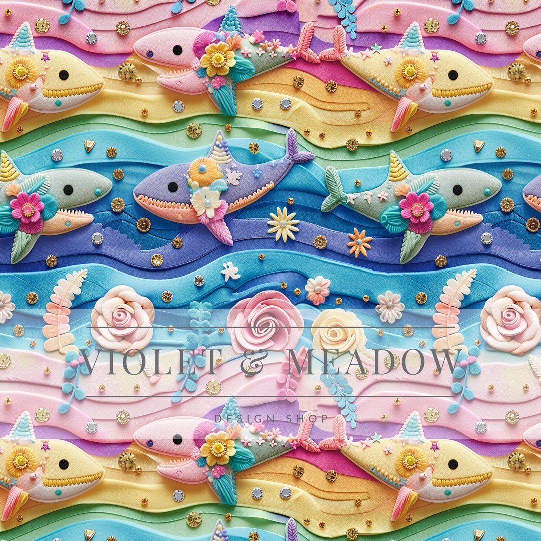 3D Cute Preppy Sharks Seamless Design for Fabric, Cute Ocean Digital ...