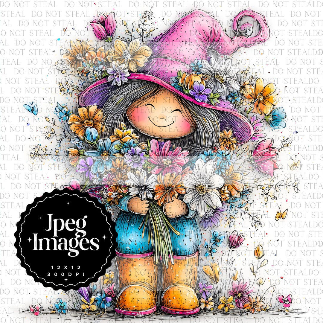 10 Whimsical Spring Witch Clipart Bundle | Cute Quirky Witch Art JPG ...