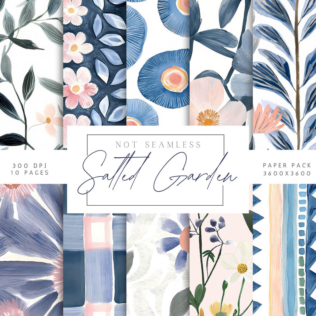 Seaside Garden Paper Pack | Floral Pattern | Spring Flowers Digital ...