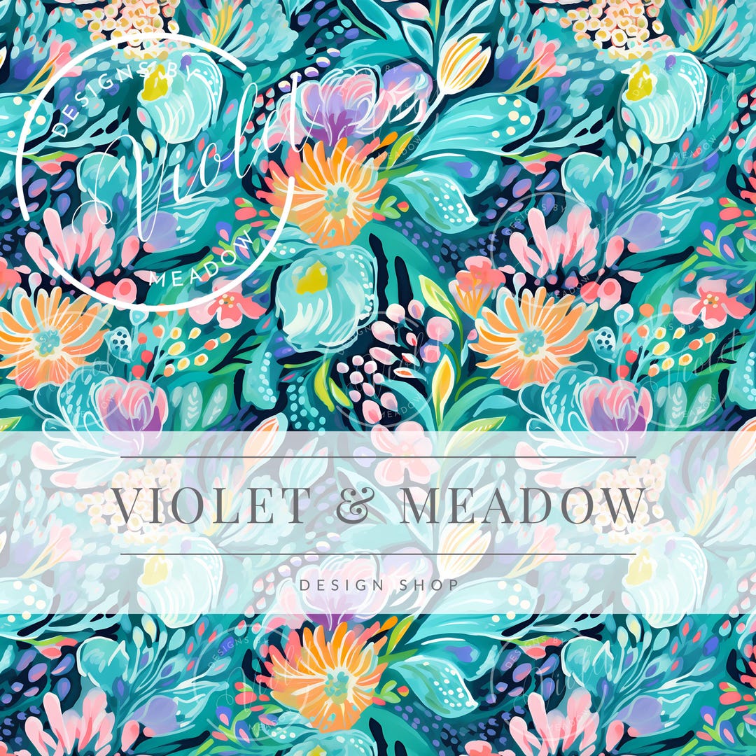 Preppy, Neon Bright, Floral, Blue Watercolor Seamless Pattern, Preppy ...