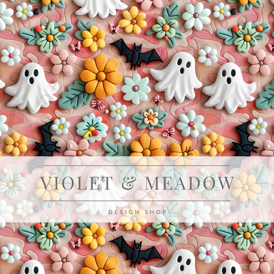 3D Fall Knit Ghosts Seamless File, Halloween Seamless Pattern, Pearls ...