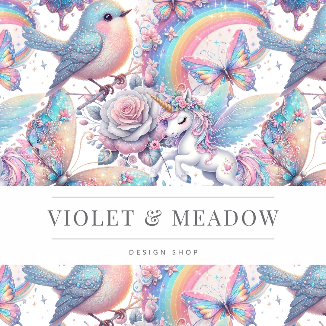 Seamless Purple Unicorns Pattern Rainbow Butterfly | Cute Seamless ...