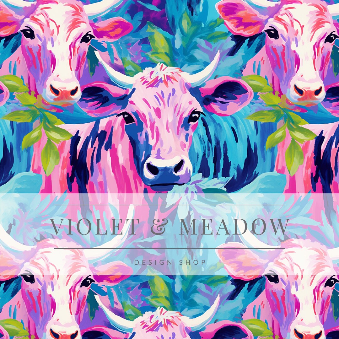 Preppy Cow , Seamless Preppy Farm Animal and Flowers, Seamless Cow ...