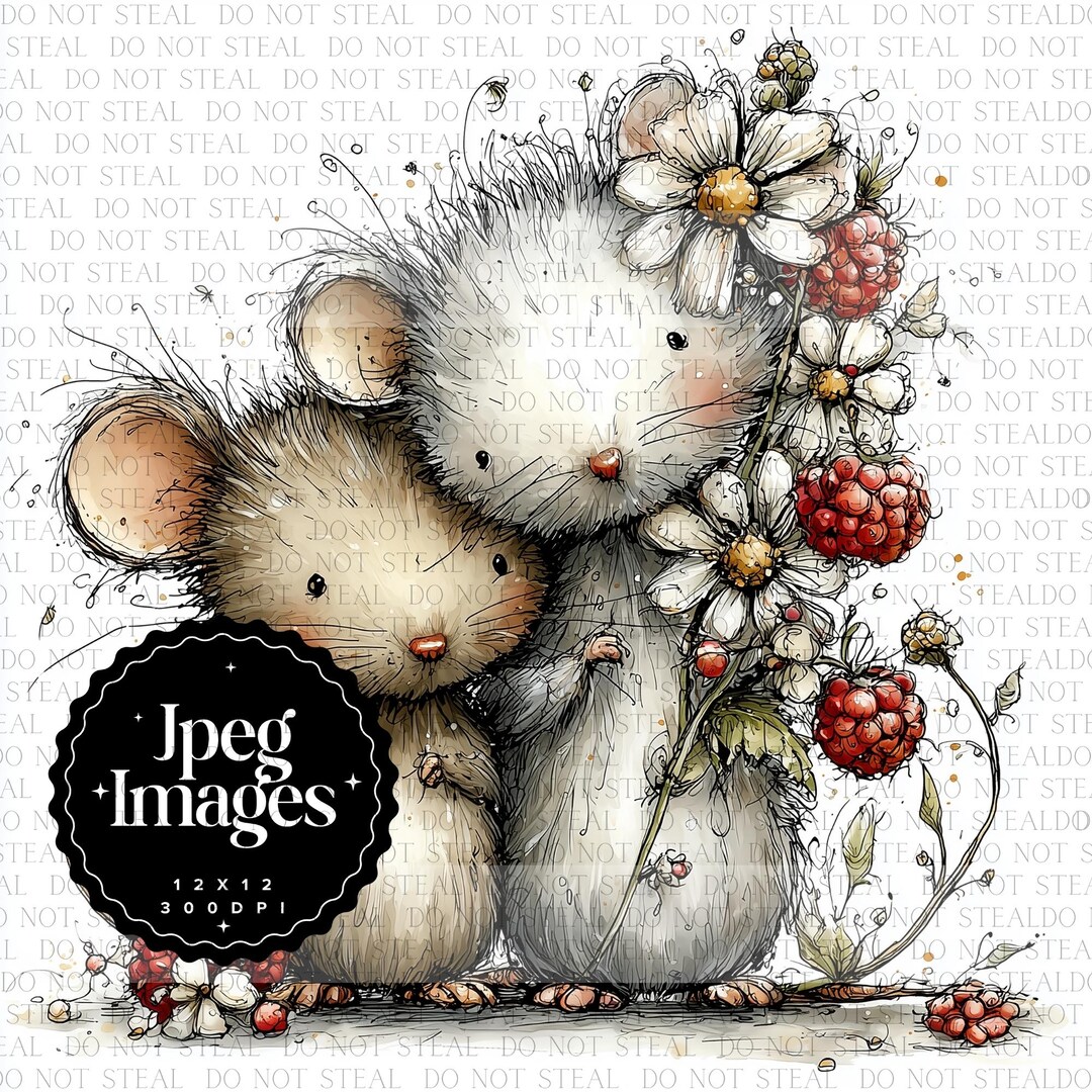 Mouse Clipart: 13 Whimsical Animal Watercolor JPG Images Illustrations ...