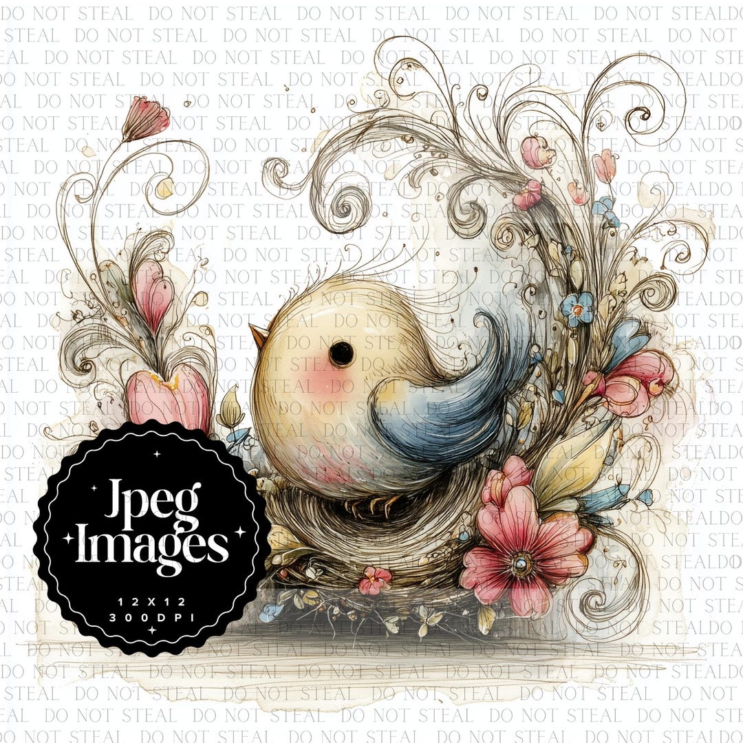 10 JPG Whimsical Bird Clipart – Watercolor Birds – Vintage Spring JPG ...