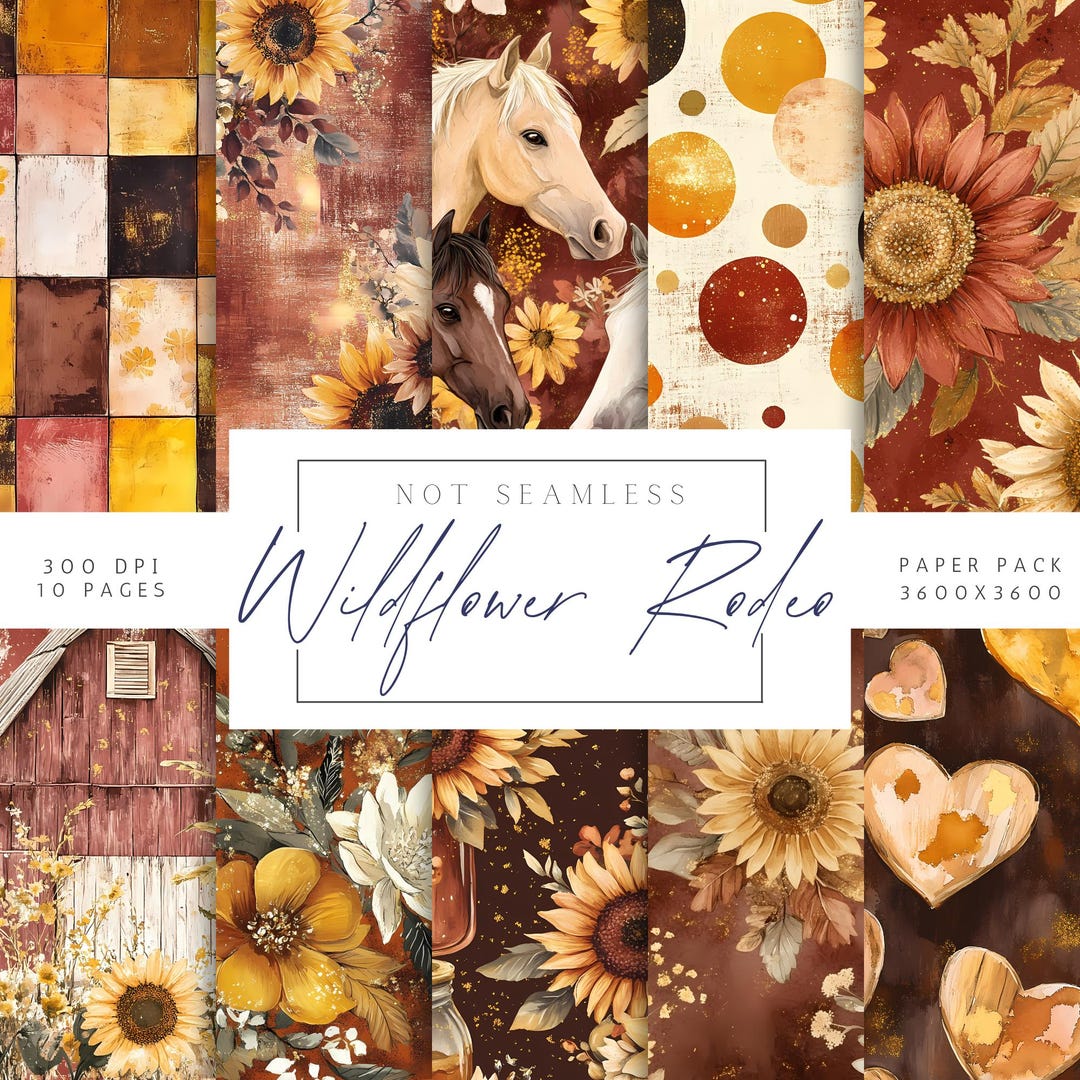 Boho Floral Paper Pack | Floral Pattern | Horses and Flowers Digital ...