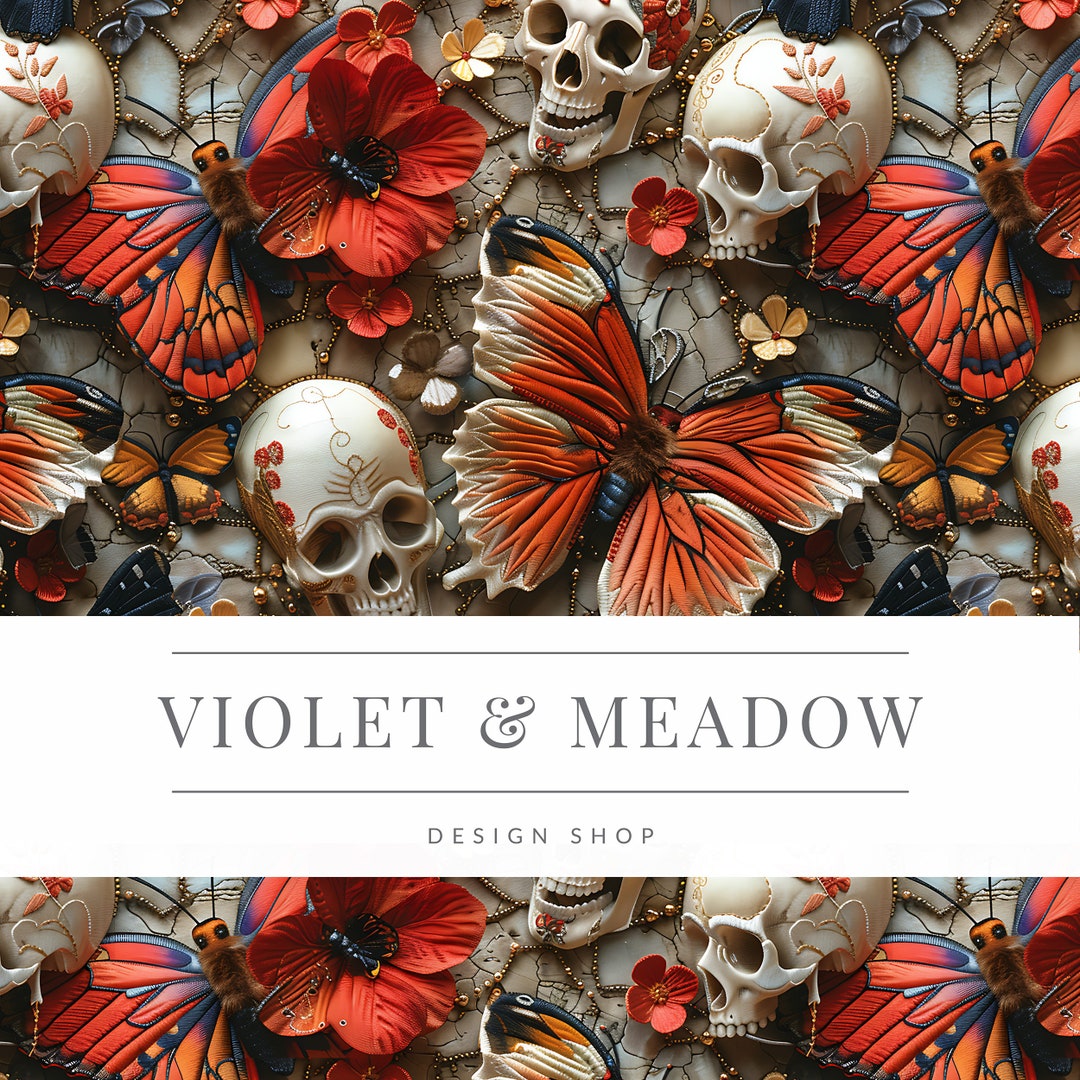 Spooky Skeletons and Flowers Seamless File | 3D Embroidered Floral ...