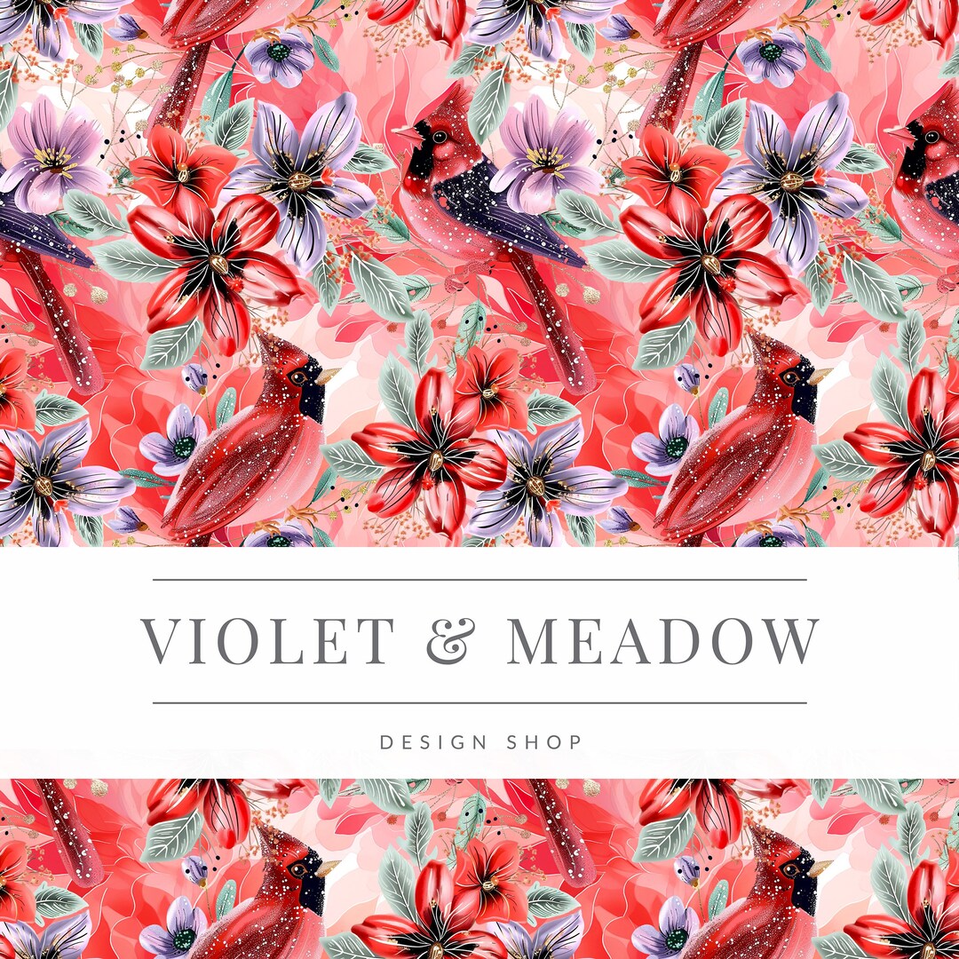 Red Cardinal | Bird | Cute Seamless Repeat Pattern| Flowers ...