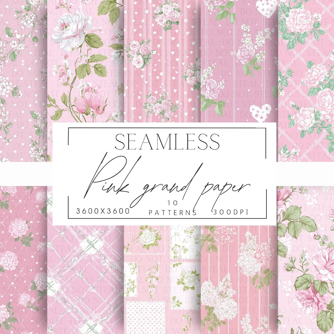 Pink Floral Digital Paper Pack | Shabby Chic Rose Seamless Patterns ...