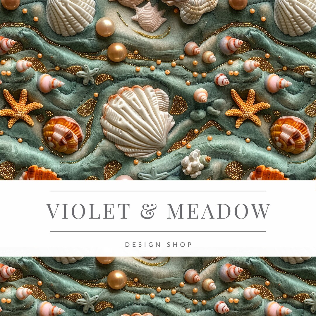 3D Embroidery Shells Seamless Pattern Repeating File for Fabric ...