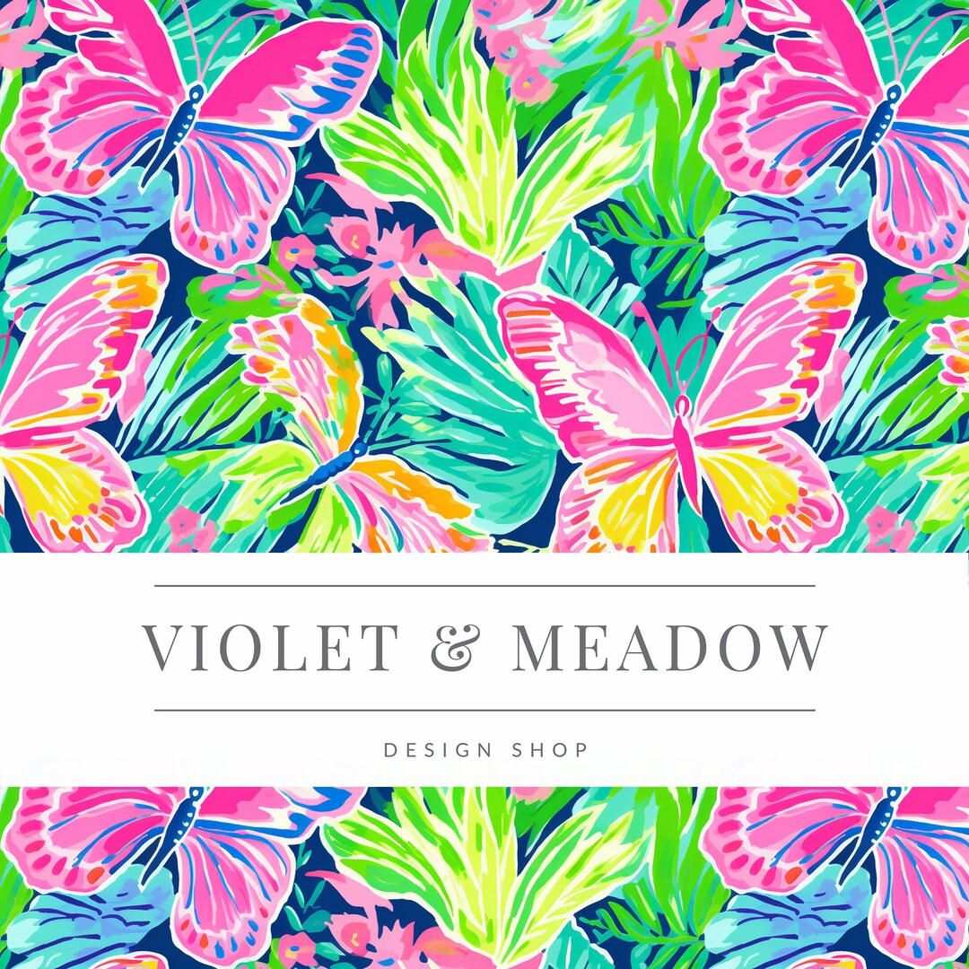 Preppy, Pink and Green Preppy Butterflies Summer Watercolor Seamless ...