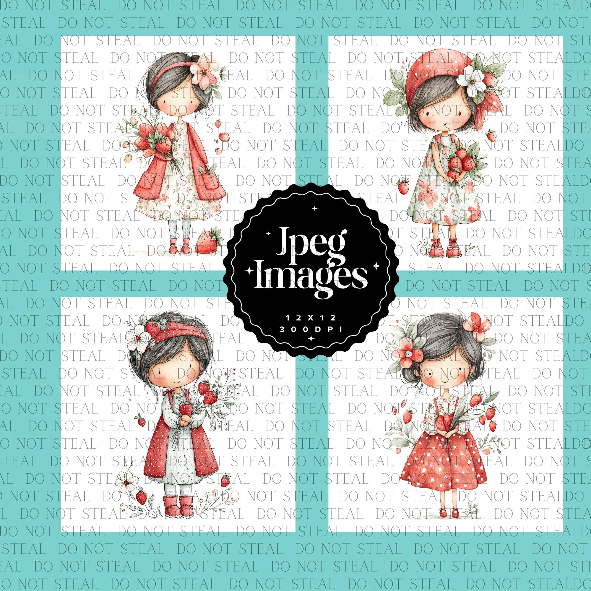 Cottagcore Strawberry Girl Clipart | Nursery Strawberry Art ...