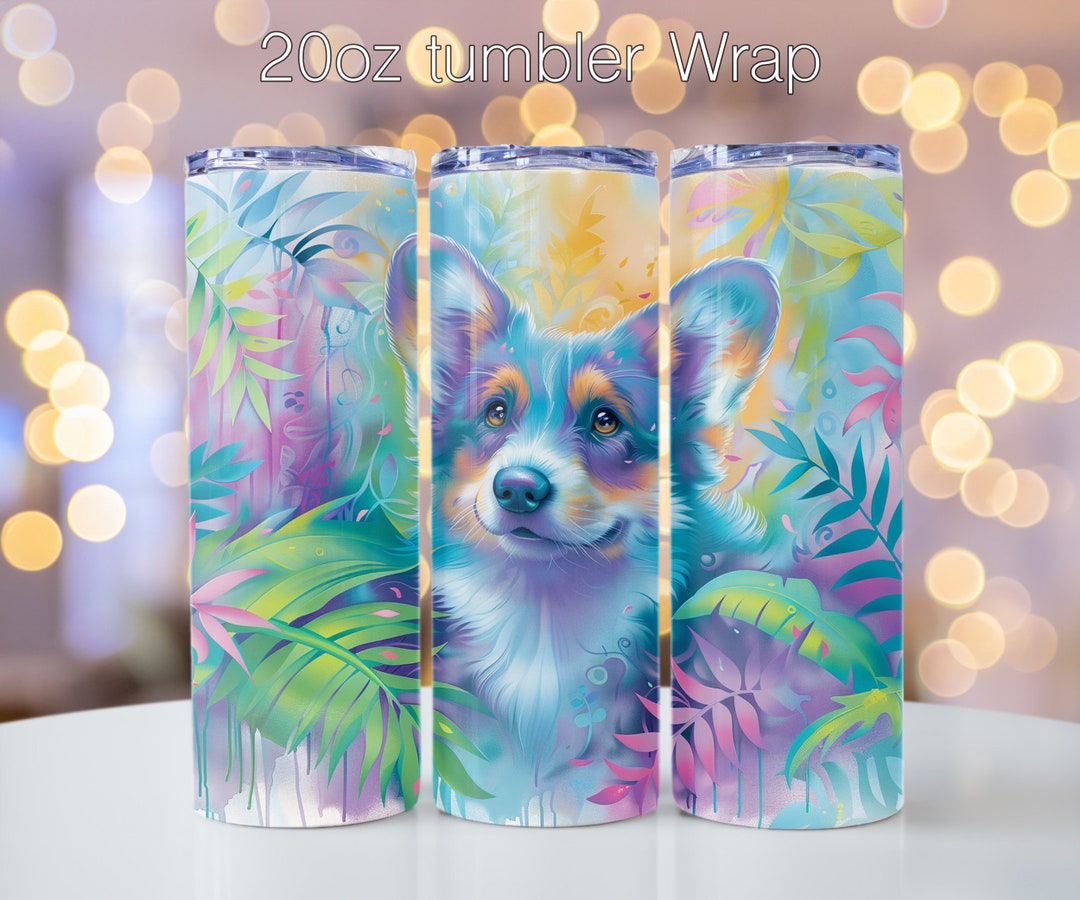 Preppy Watercolor Corgi Dog 20 Oz Skinny Tumbler Wrap Preppy Watercolor ...