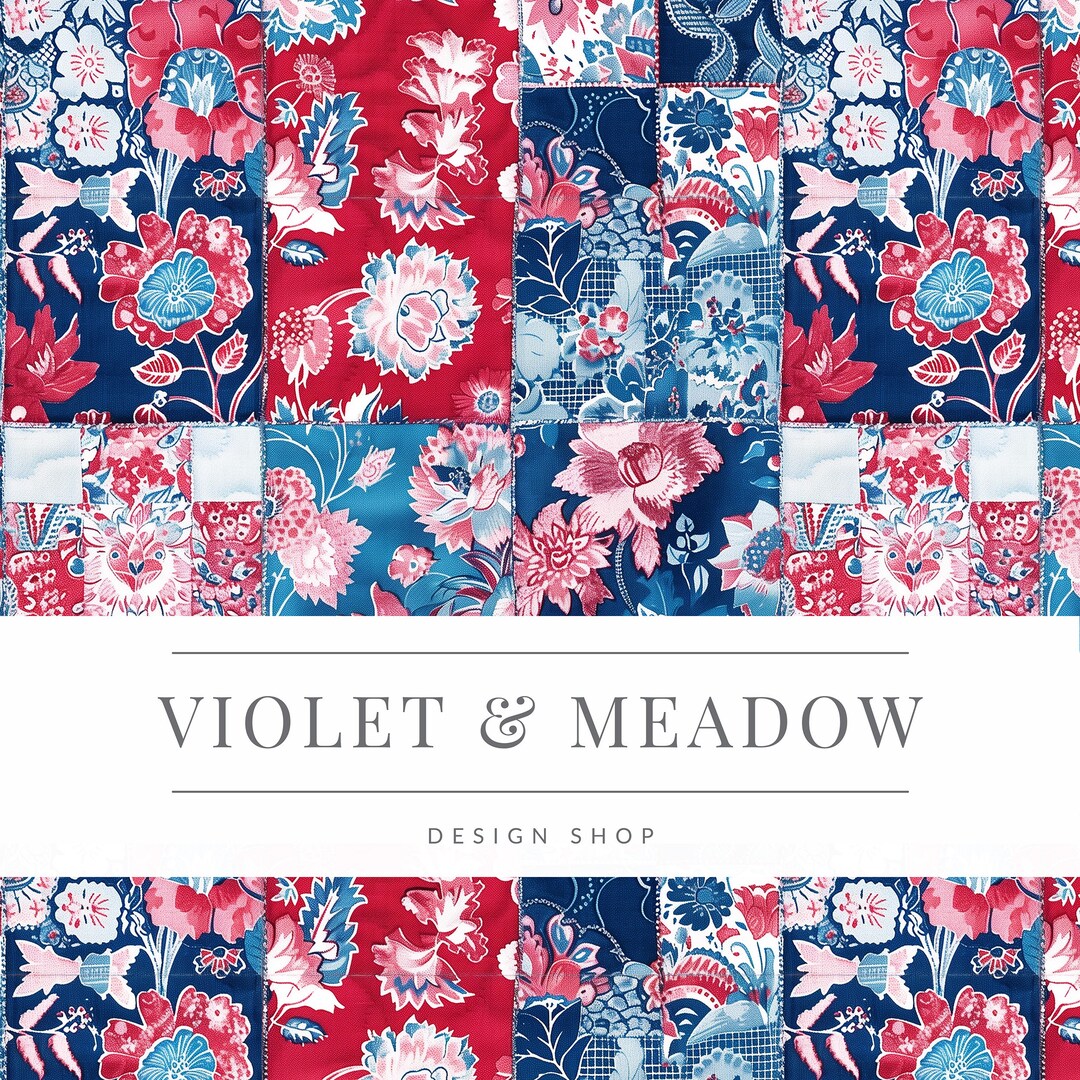 Preppy July Patchwork Quilt Pattern, Seamless Quilt Patchwork Pattern ...