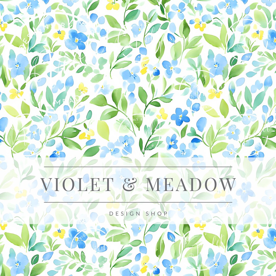 Vintage, Bright Blue, Spring Flowers Watercolor Seamless Pattern ...