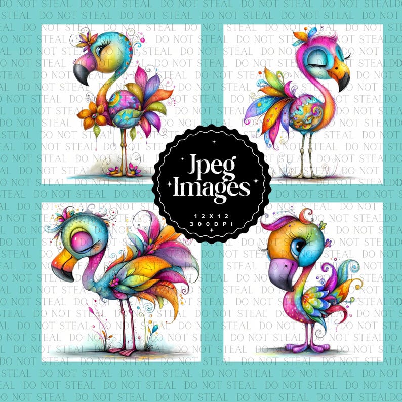 15 Whimsical Tropical Flamingo Clipart Bundle | Cute Quirky Flamingo ...