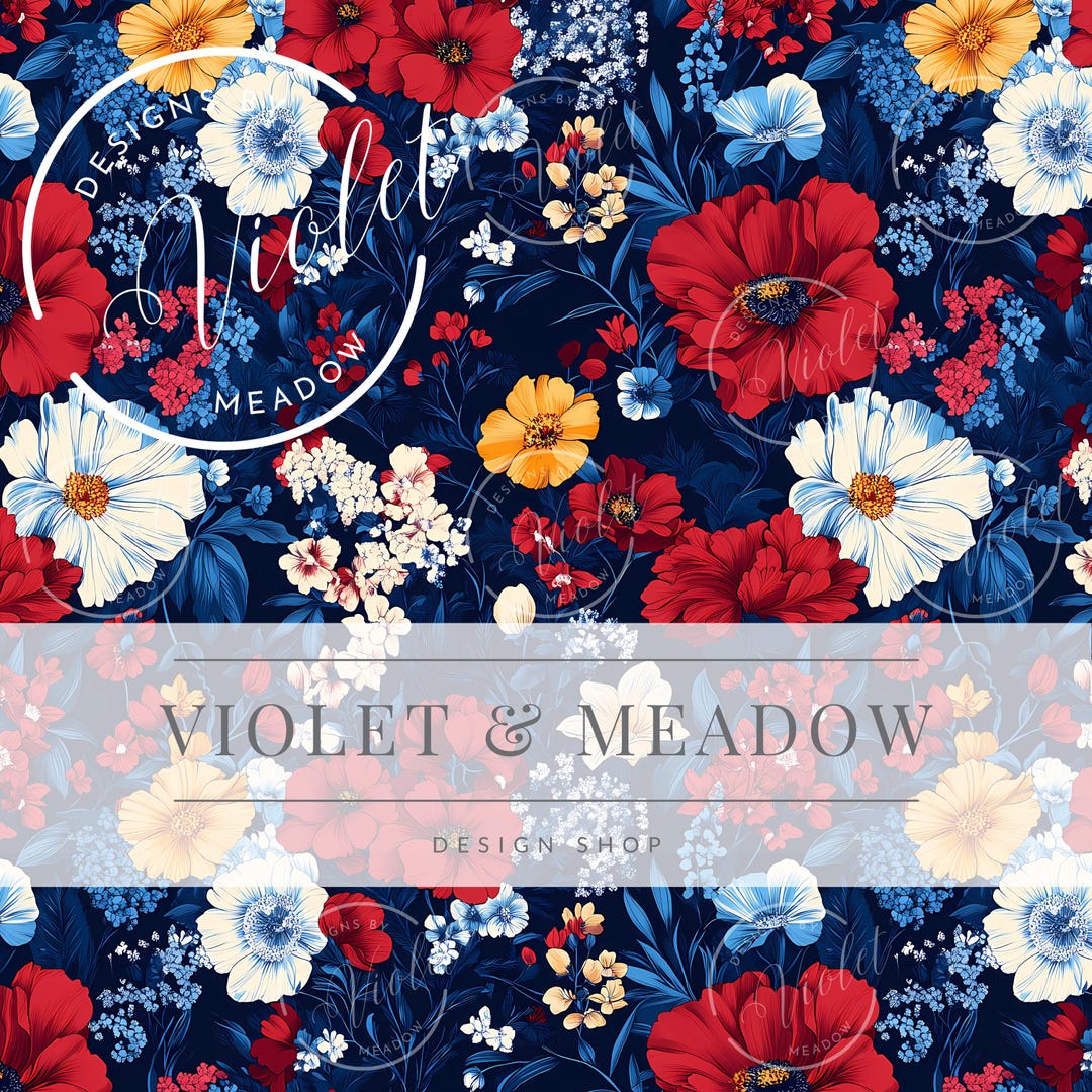Red White and Blue Seamless Pattern Background, Blue Floral Pattern ...