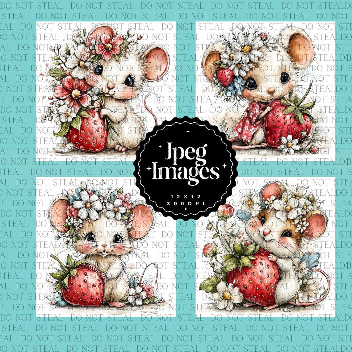 Mouse Clipart: 13 Whimsical Animal Watercolor JPG Images Illustrations ...