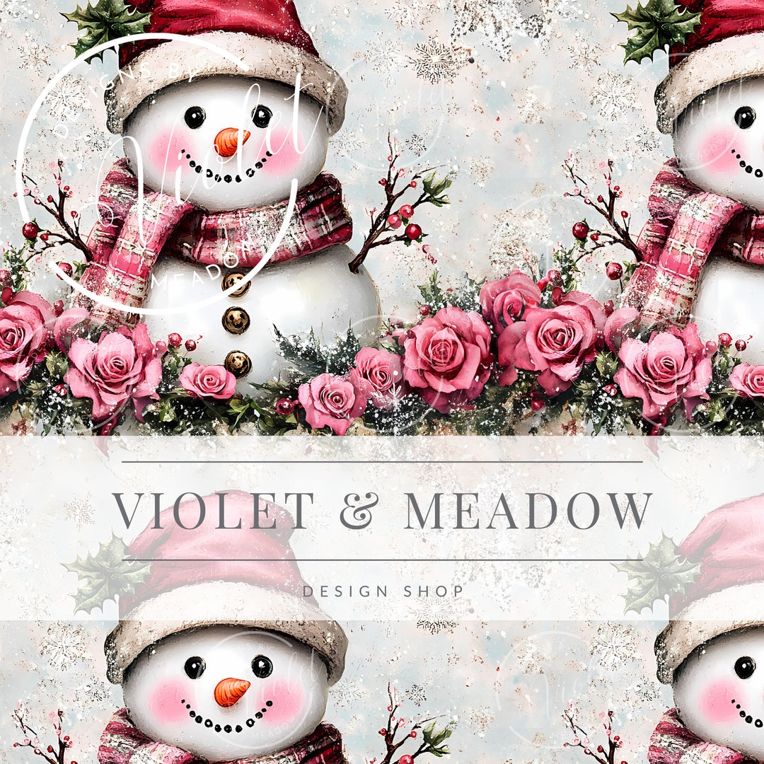 Vintage Floral Snowman Seamless Pattern Repeating File for Fabric ...