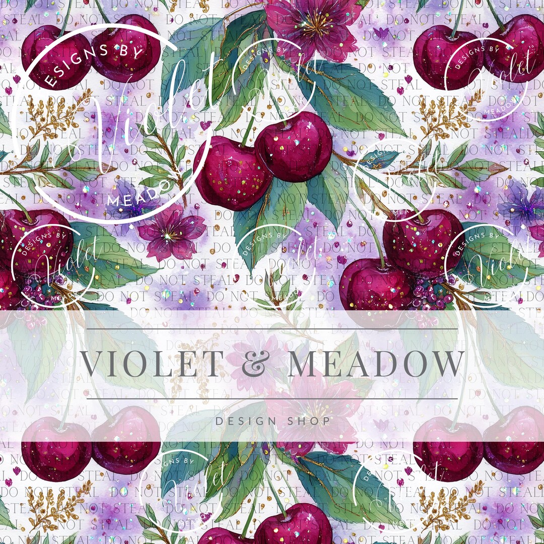 Cherry Floral Seamless Pattern, Watercolor Fruit Botanical Digital ...