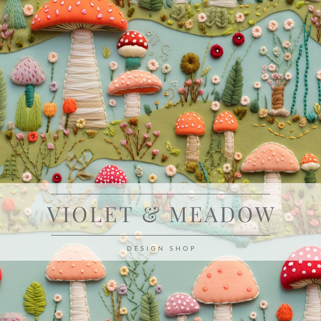 Seamless Whimsical Mushrooms, Embroidery Mushrooms, Seamless Sewing ...