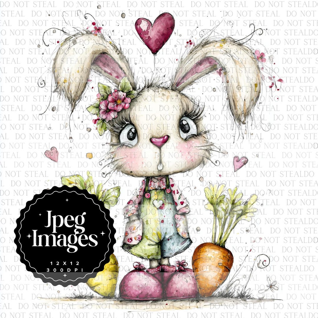 Whimsical Spring Bunny Clipart Bundle | Cute Girl Bunny Art JPG ...