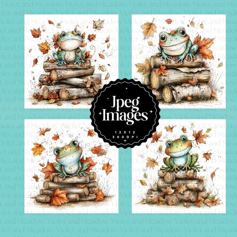 13 Whimsical Frog Clipart Bundle | Cute Frog on Log With Fall Leaves ...